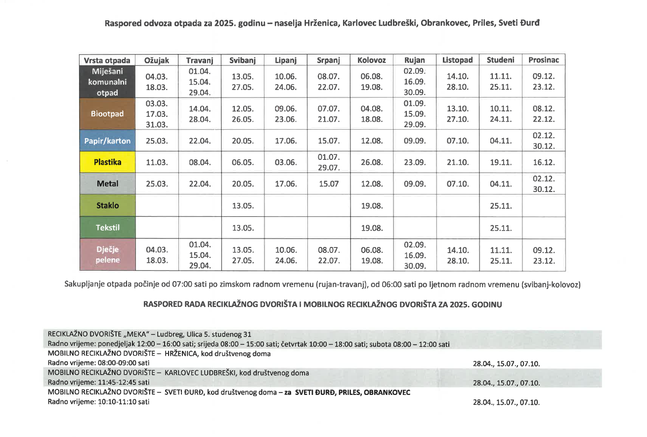 Raspored odvoza otpada LUKOM d.o.o. i raspored rada reciklažnog ...